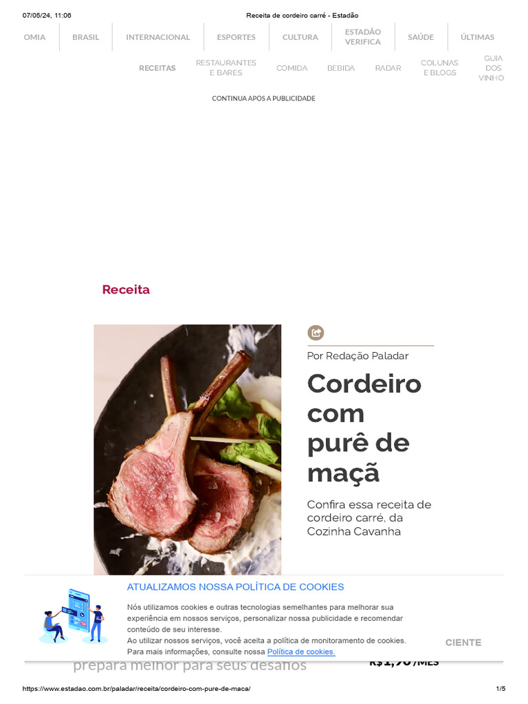 Receita de cordeiro carré - Estadão | PDF | Alimentos
