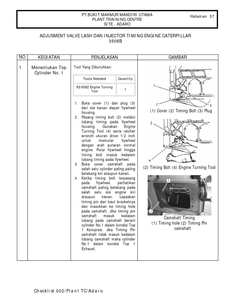 Cheklist Adjusment Valve Lash Dan Injector Timing | PDF | Teknologi ...
