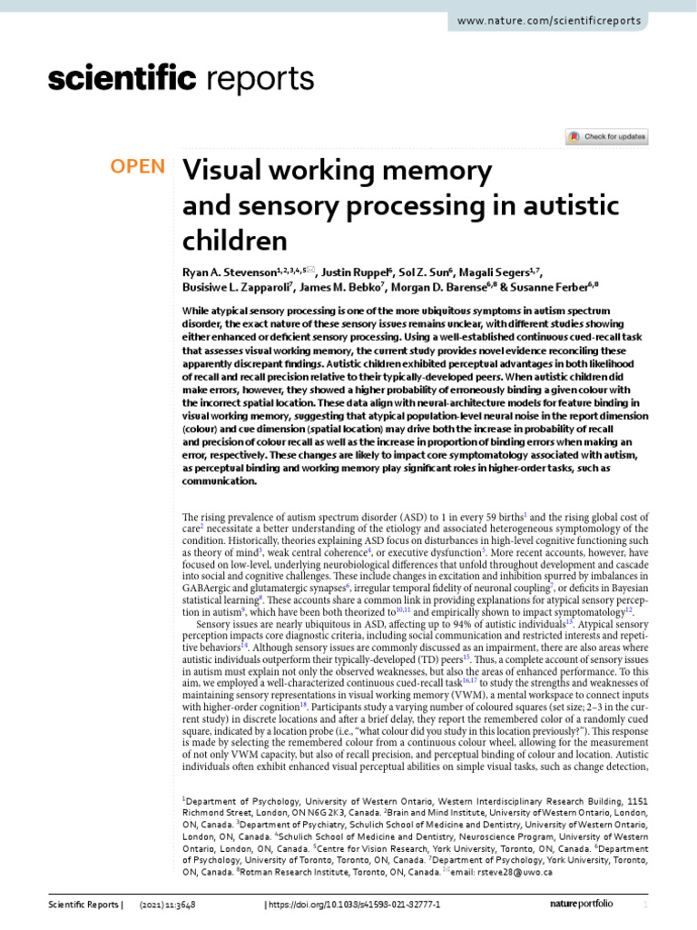 Visual Working Memory and Sensory Processing in Autistic ...