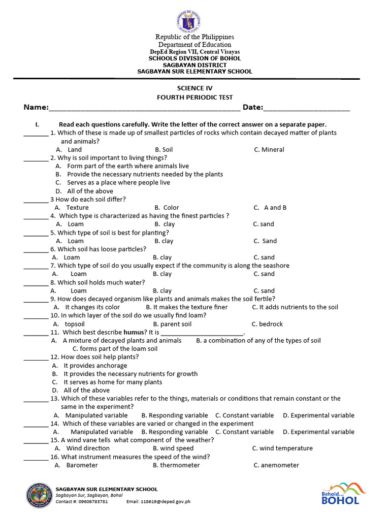 Science IV Periodic Test Guide | PDF | Soil | Wound