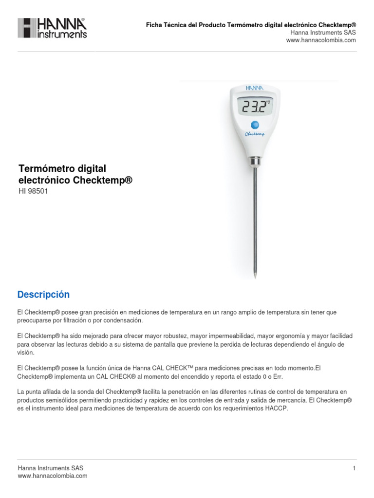 Termómetro Dig. Hanna Hi 98501 | PDF