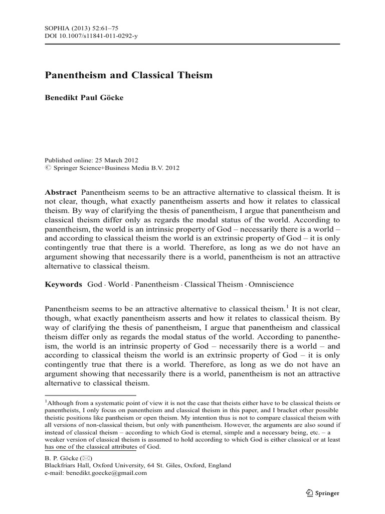 Panentheism vs. Classical Theism | PDF | Transcendence (Philosophy) | God