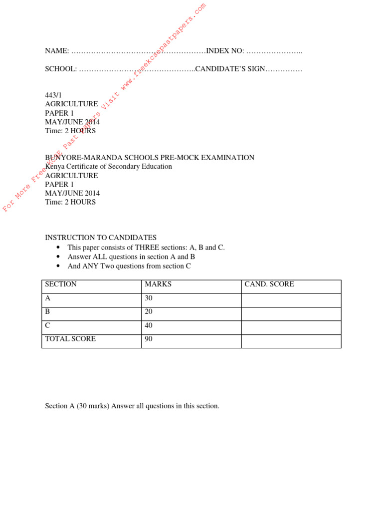 2014 KCSE Maranda Mock Agriculture pp1 | PDF | Agriculture | Agronomy