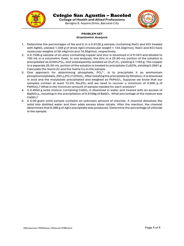 008.PSet 2 Gravimetric Analysis | PDF