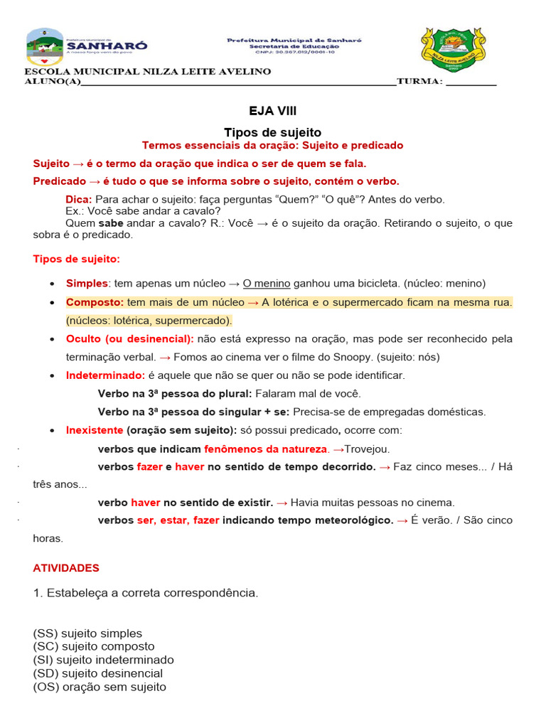 Lingua Portuguesa - Eja VIII | PDF | Assunto (gramática) | Linguística