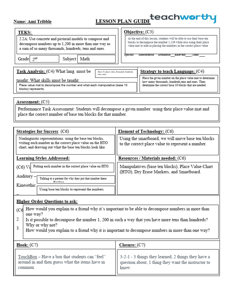 Decompose Numbers with Base Ten Blocks | PDF | Lesson Plan | Education ...