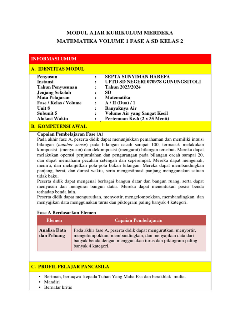 Modul Ajar Matematika Kelas 3 Kurikulum Merdeka Pdf - EmriDev