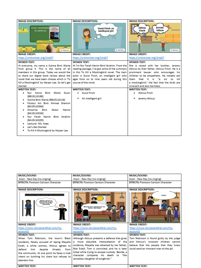 Example For Book Review Storyboard | PDF | To Kill A Mockingbird