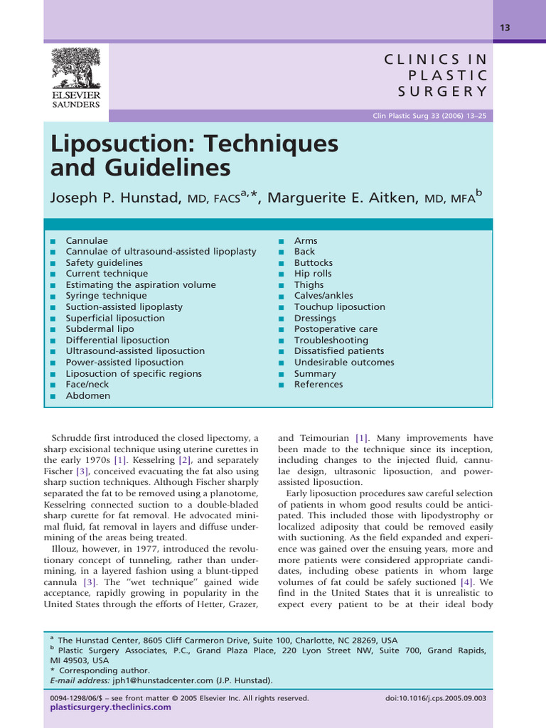 Liposuction Techniques and Guidelines | PDF | Anesthesia
