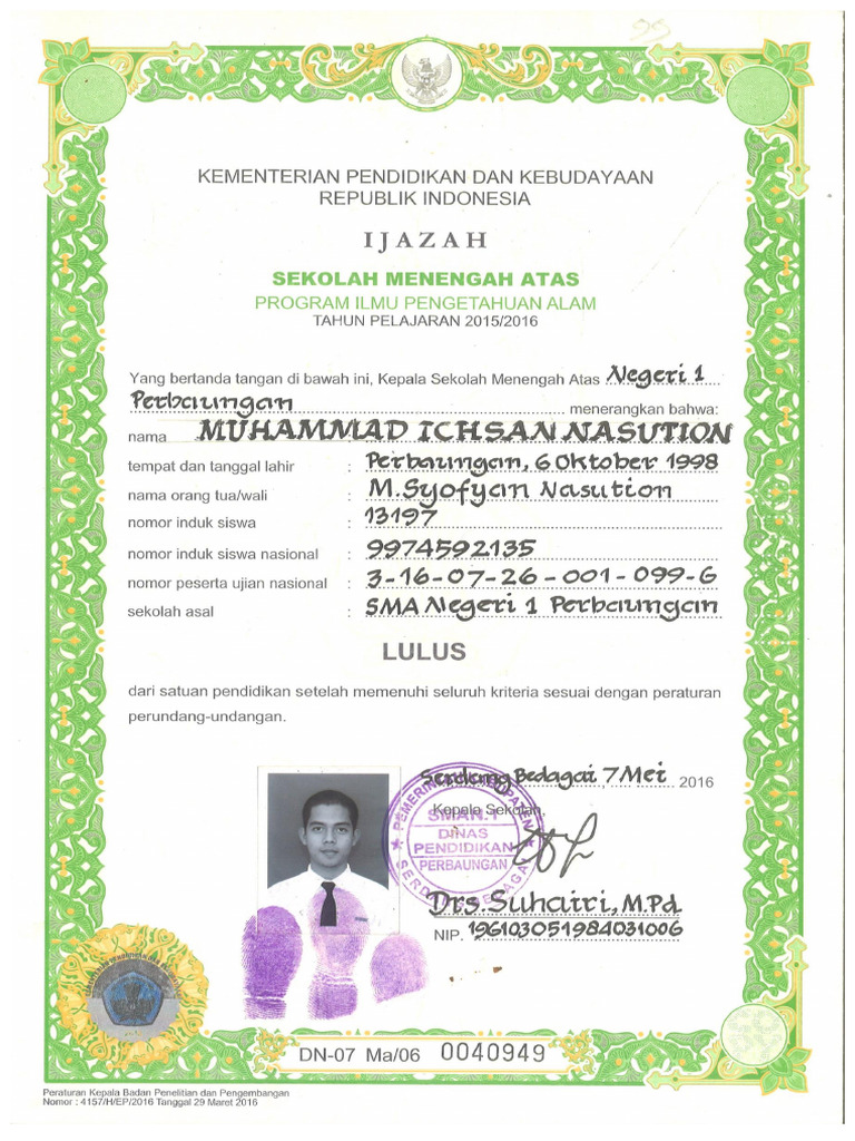 Ijazah Sma1 | PDF