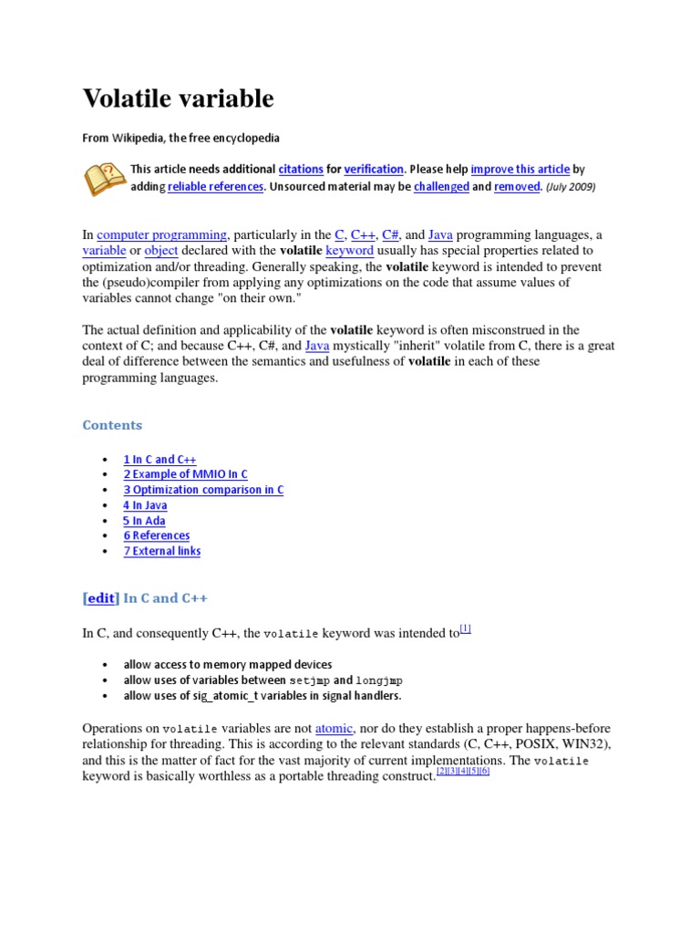 Volatile Variable Pdf C Programming Language Computer Engineering