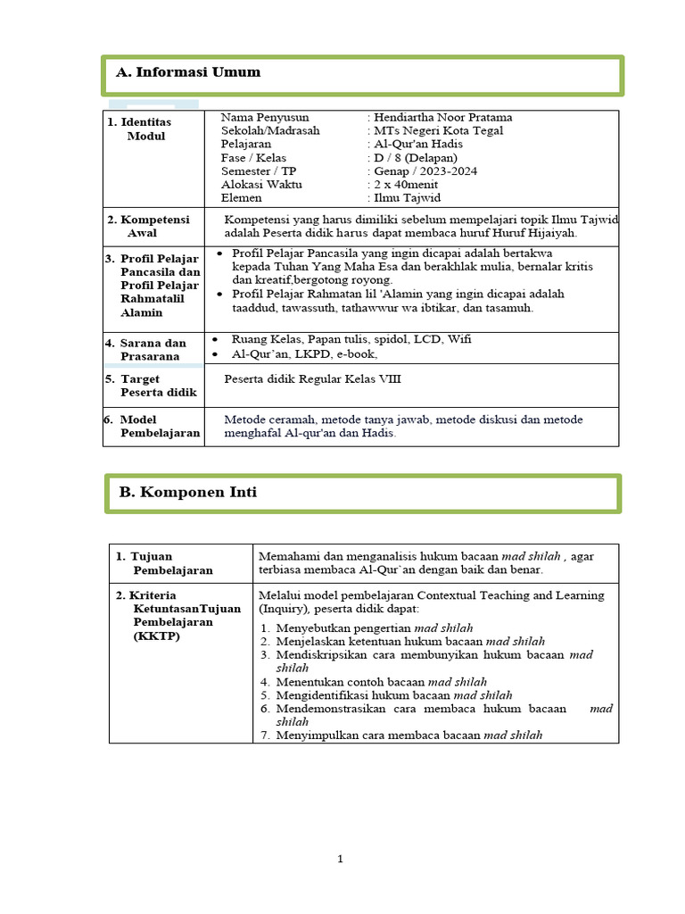 Modul Ajar MGMP Qurdis | PDF