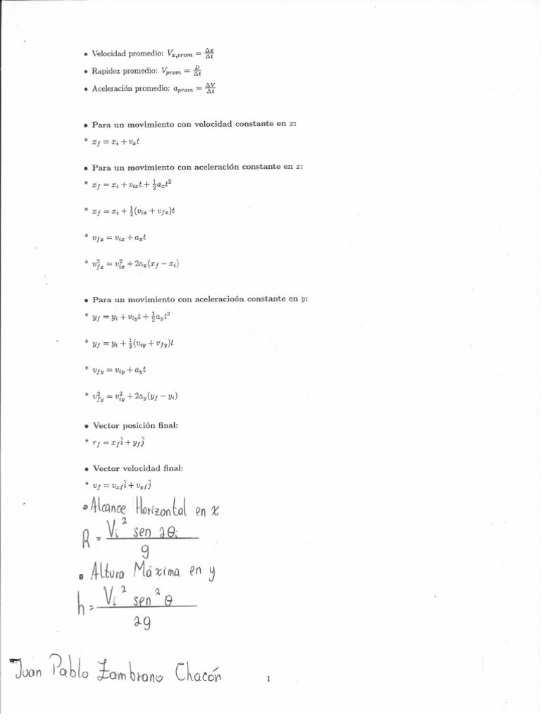 Ecuaciones Cinemática 1D y 2D | PDF