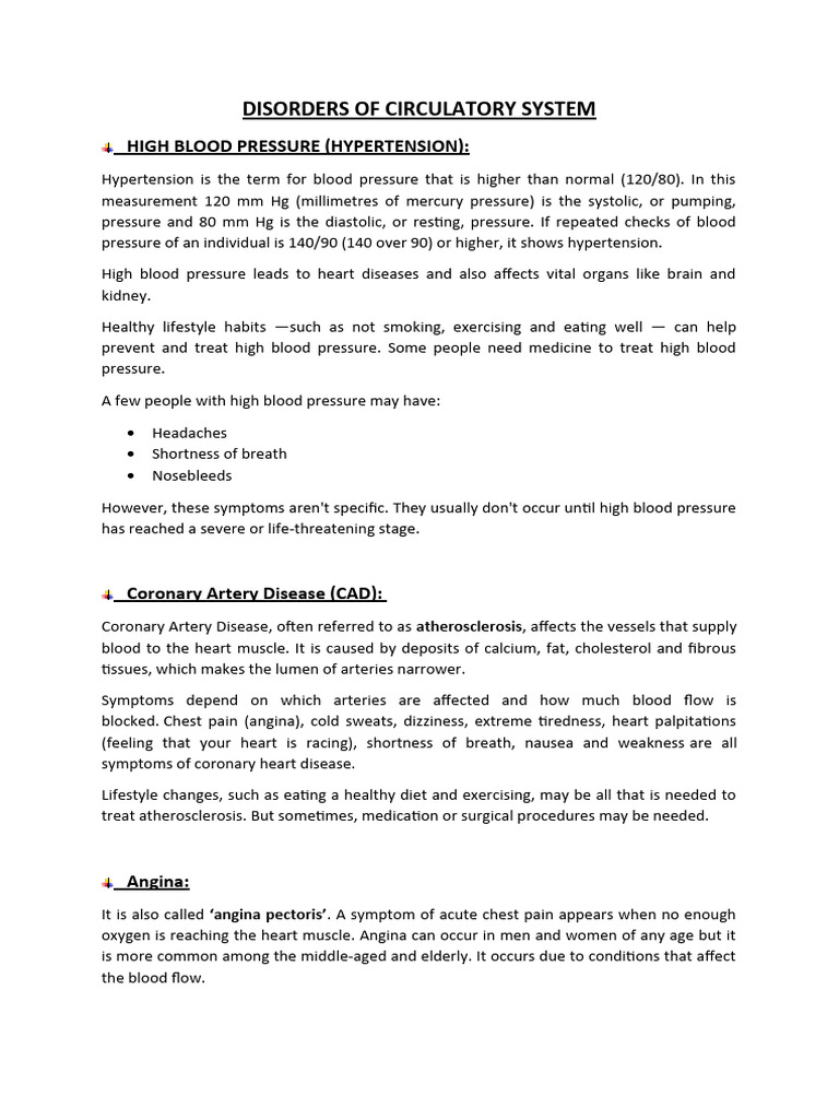 Circulatory System Disorders Explained | PDF | Heart | Coronary Artery ...
