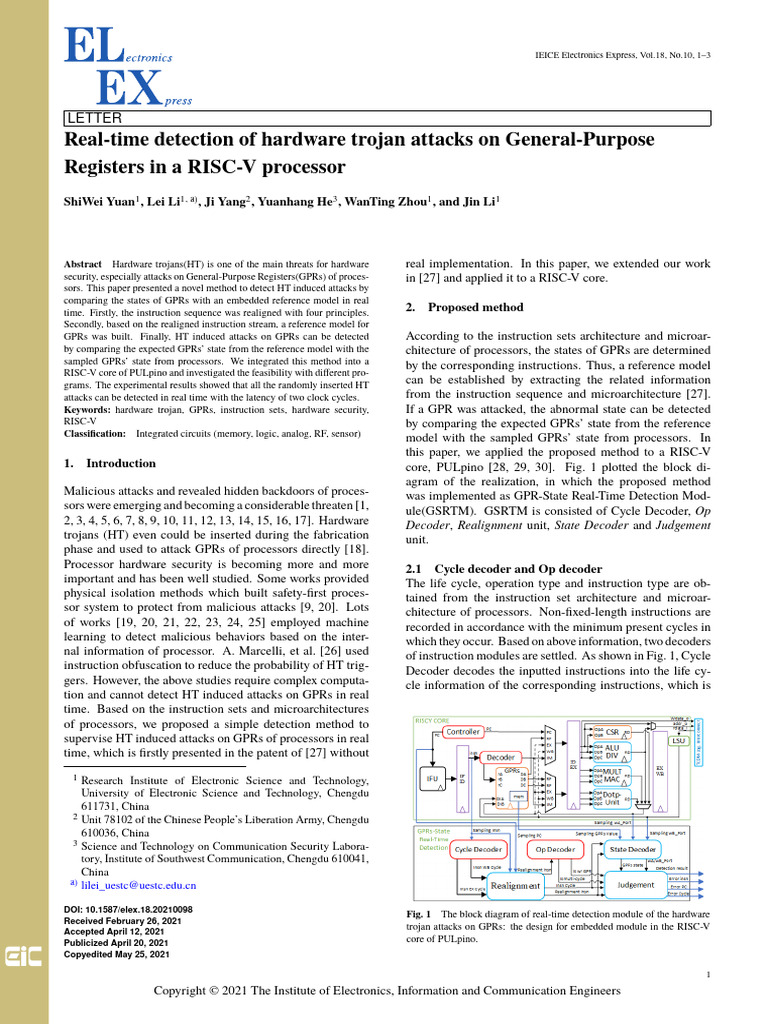 Real-Time Detection of Hardware Trojan Attacks On General-Purpose | PDF | Central Processing ...