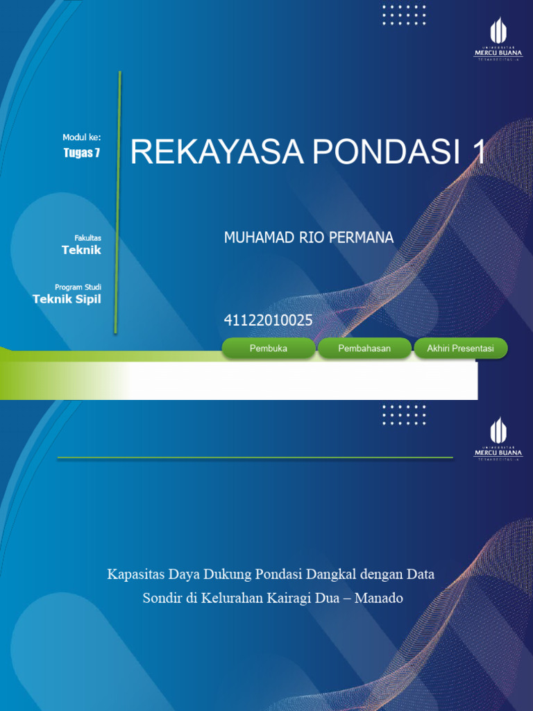 Tugas 7 Rekayasa Pondasi 1 - Muhamad Rio Permana - 41122010025 | PDF