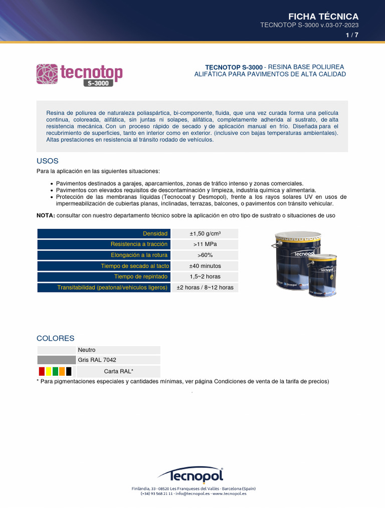 TDS Es Tecnotop S 3000 | PDF | Hormigón | Epoxy