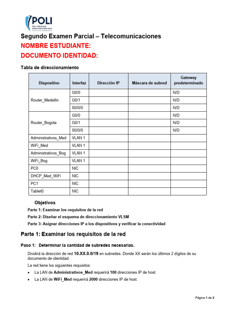 Examen VLSM en Telecomunicaciones | PDF | Dirección IP | Protocolos de comunicaciones