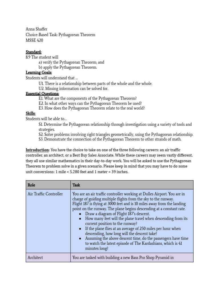Choice-Based Task | PDF | Mathematics | Foot (Unit)