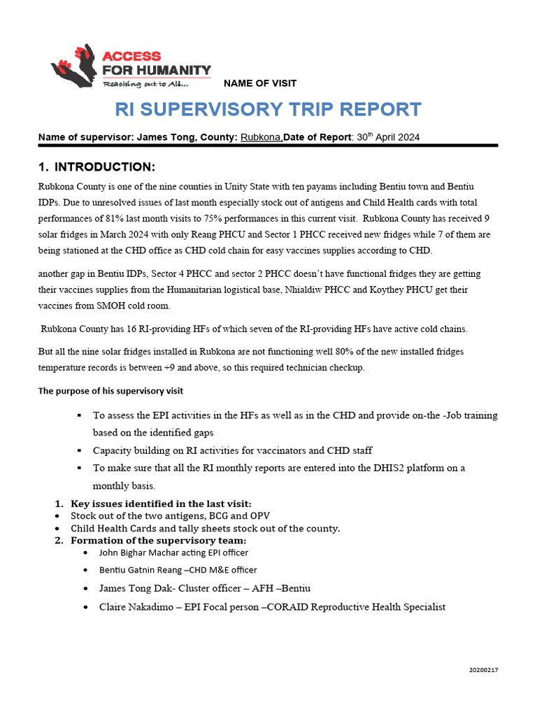 James Tong, Rubkona April 2024 Trip Report | PDF | Public Health | Medical Specialties