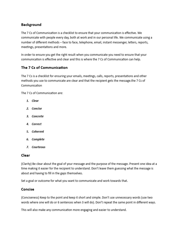 Seven Cs of Comunication | PDF | Communication | Cognitive Science