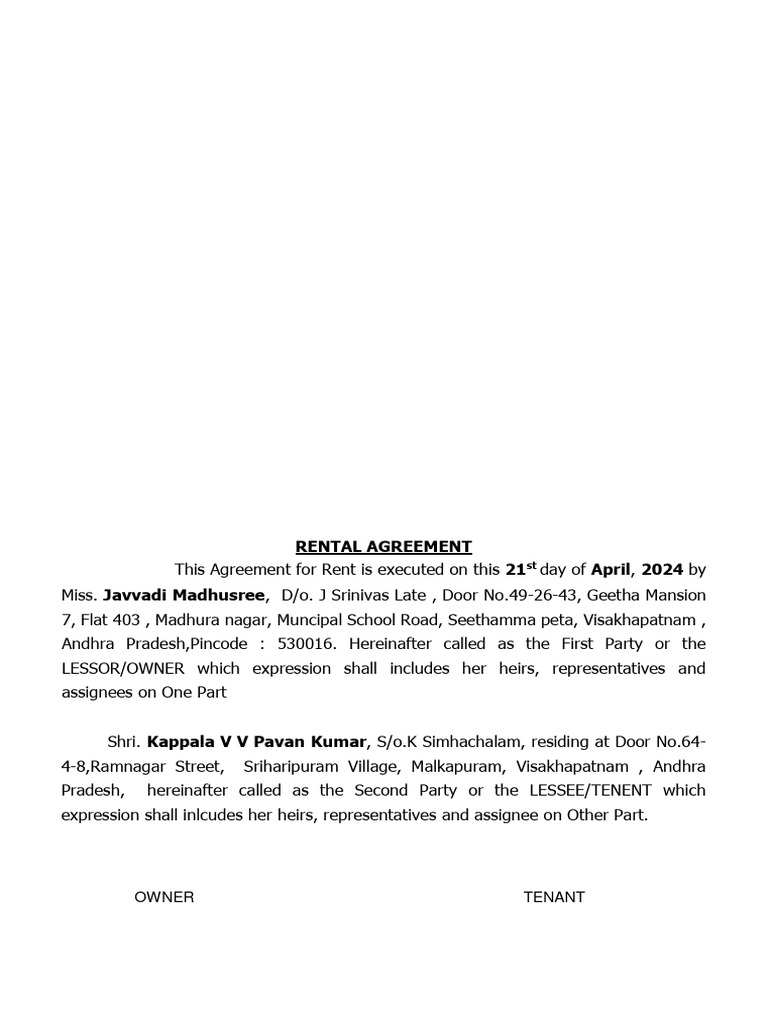 Rental Agreement Draft | PDF | Lease | Leasehold Estate