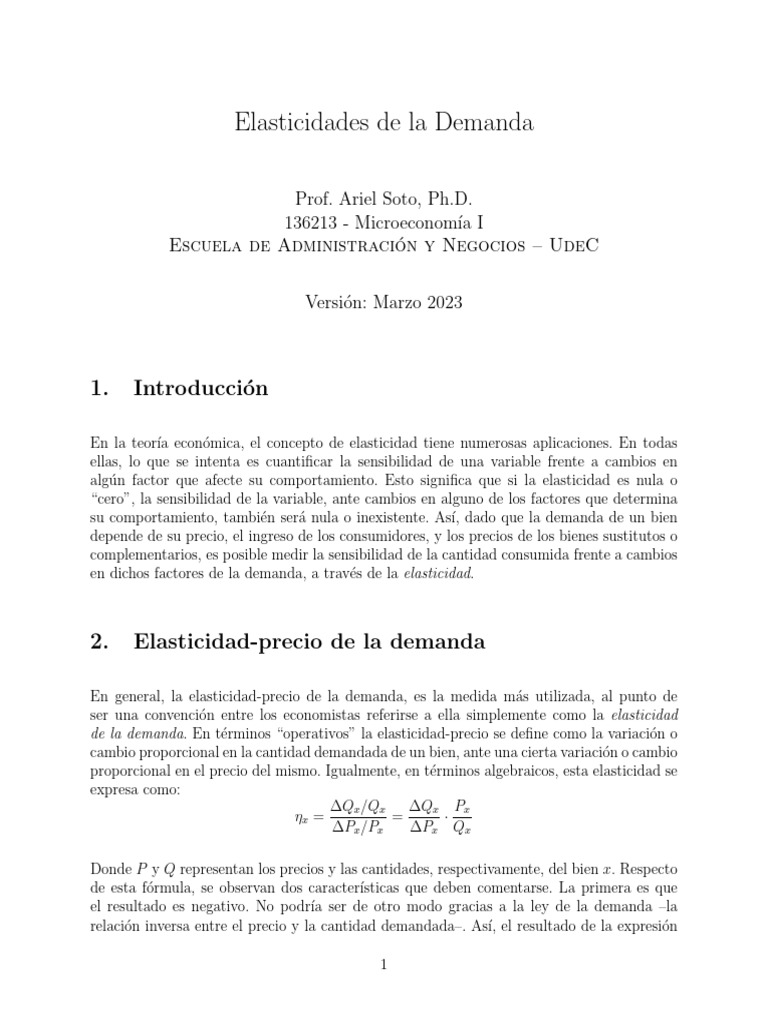 Micro 1 Apunte Elasticidades | PDF | Elasticidad (economía) | La elasticidad precio de la demanda