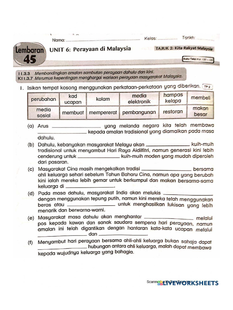 Y9 - Worksheet - Perayaan Di Malaysia | PDF