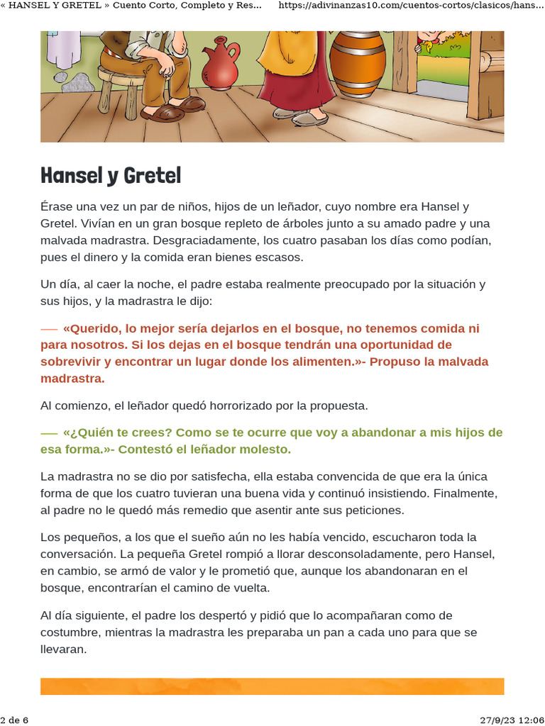 HANSEL Y GRETEL Cuento Corto, Completo y Resumido | PDF | Hansel y Gretel