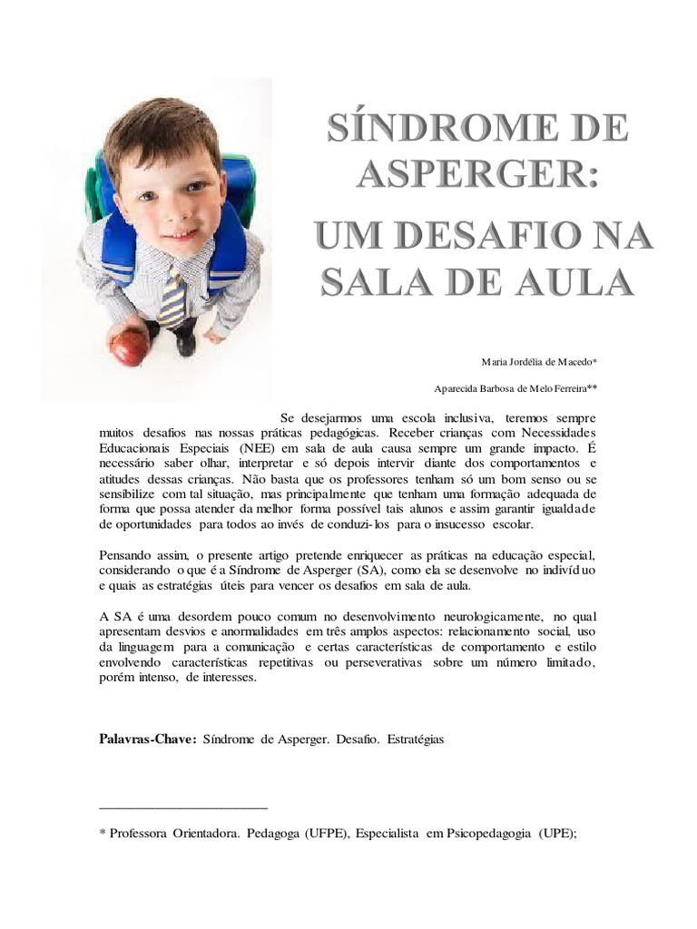 sindrome de asperger um desafio na sala de aula | PDF | Síndrome de ...