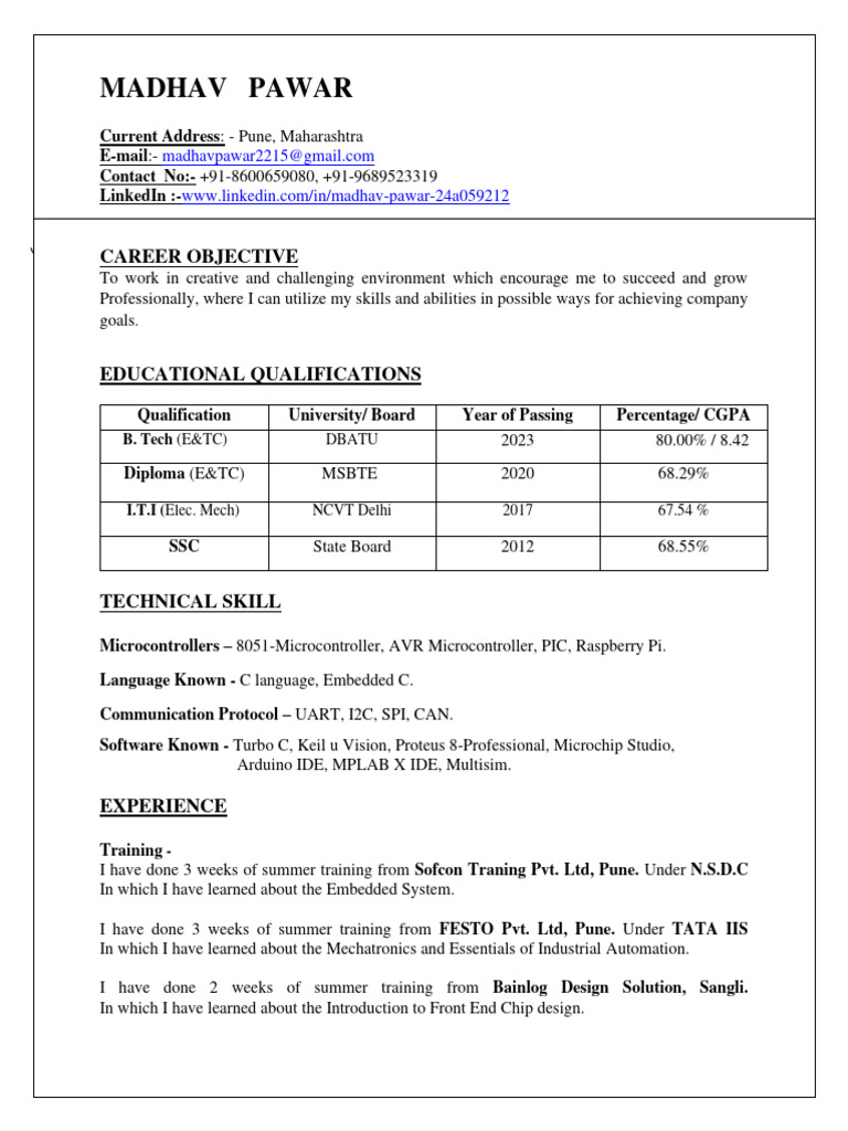 Madhav P resume (1) | PDF | Internet Of Things | Computing