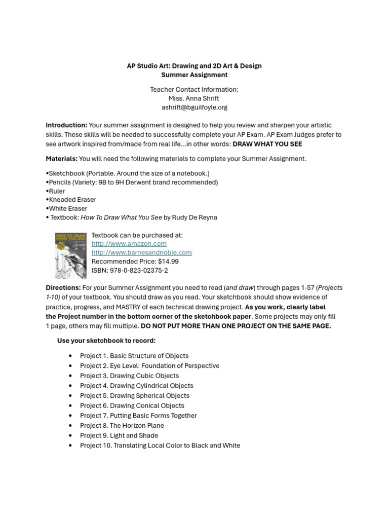 Ap Studio Art Summer Assignment | Download Free PDF | Drawing