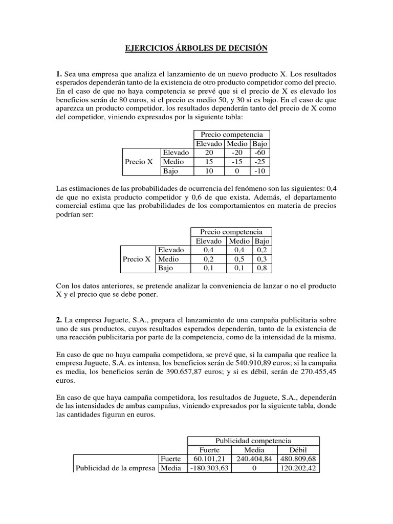 EJERCICIOS ÁRBOLES DE DECISIÓN | PDF