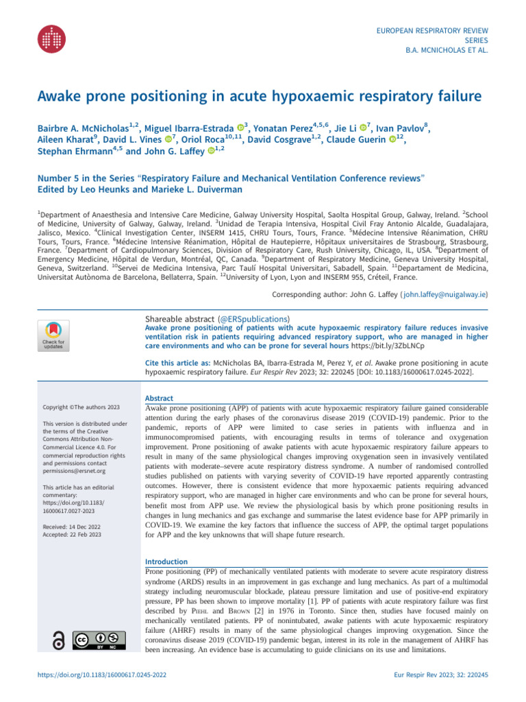 Awake Prone Positioning in Acute Hypoxaemic Respiratory Failure | PDF ...