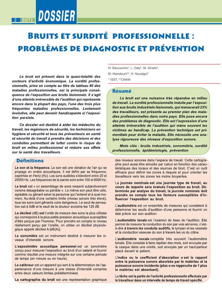Bruits Et Surdité Professionnelle - Problèmes de Diagnostic Et Prévention | PDF