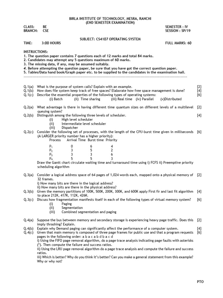CS4107 Operating System (End - SP19) | Download Free PDF | Scheduling (Computing) | Computer ...