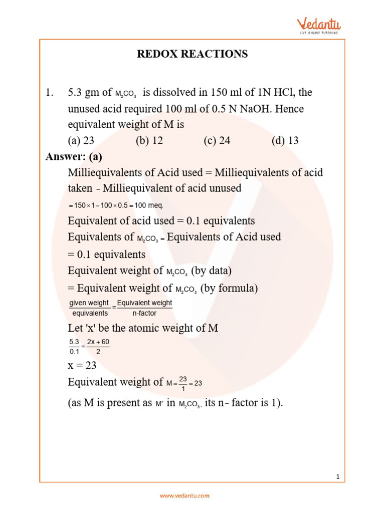 Important Questions for NEET Chemistry 2023 - Redox Reactions | PDF | Redox | Chemical Elements