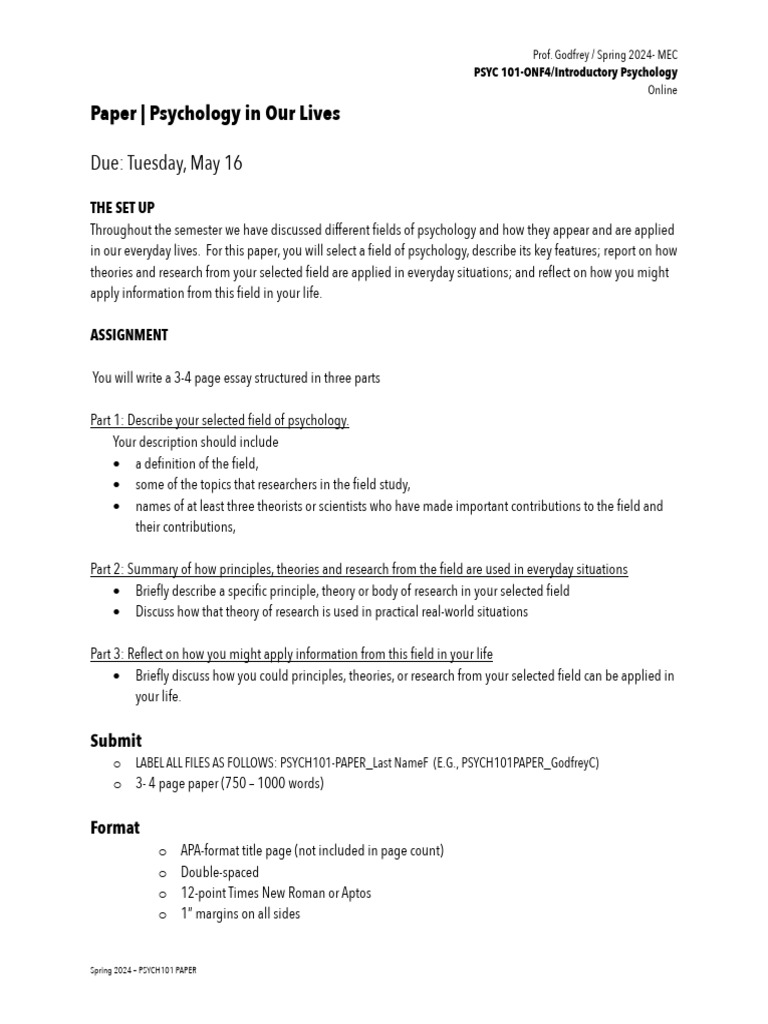 Paper - Psychology in Our Lives | PDF | Apa Style | Psychology