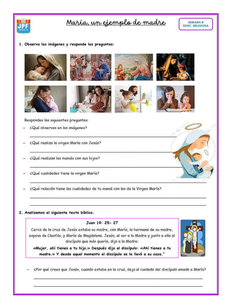 Ficha Rel. María Un Gran Ejemplo de Madre | Descargar gratis PDF | María, madre de Jesús | Juan ...