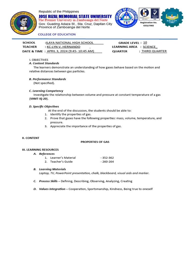 Understanding Gas Properties: Volume & Pressure | PDF | Gases ...