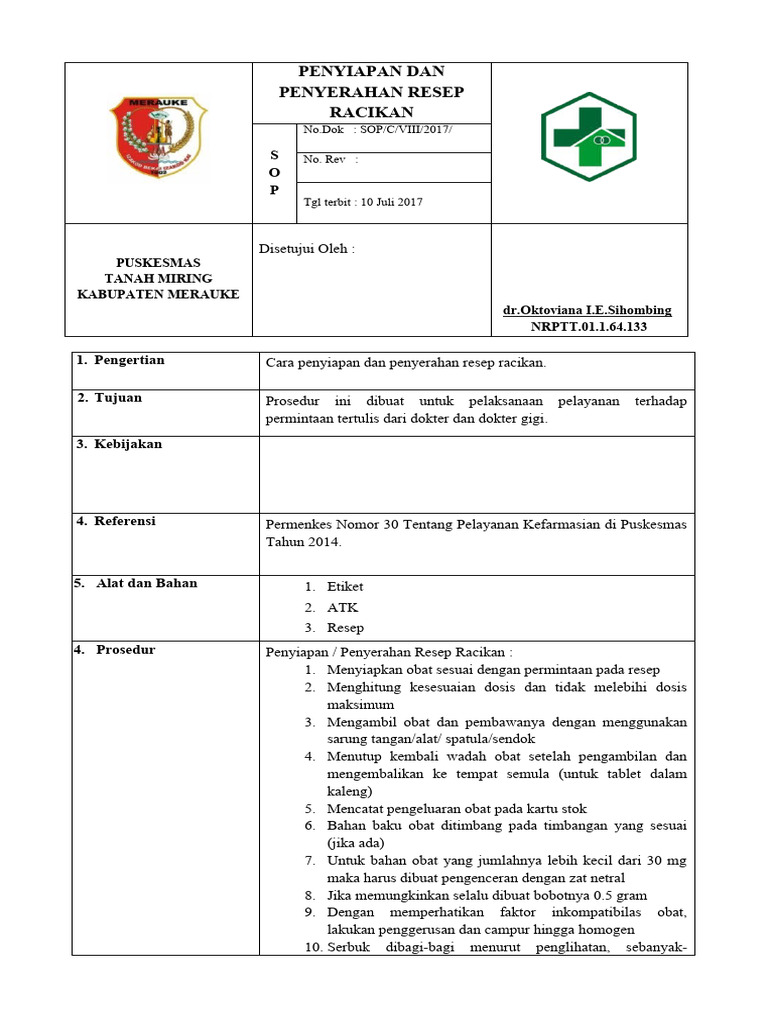 Sop Penyiapan Dan Penyerahan Resep Racikan | PDF