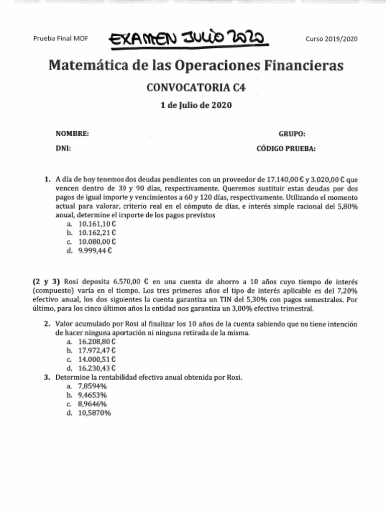 Examen Julio 2020 | PDF