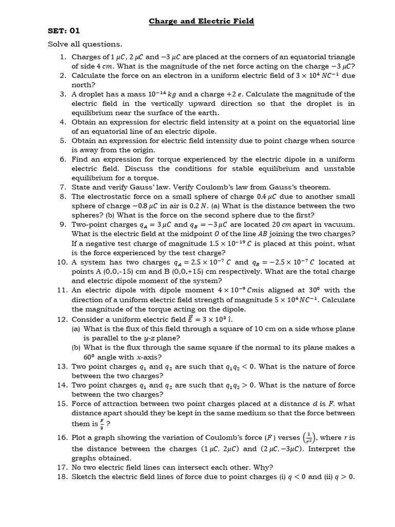 Charge and Electric Field | PDF | Electric Field | Force