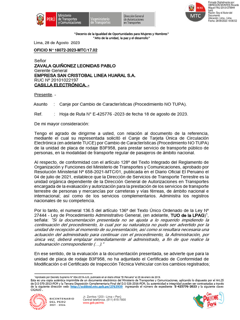 OFICIO Simple | PDF | Transporte | Lima