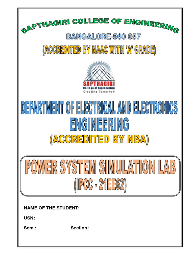 Lab Manual - PSS Lab (21EE62) | PDF | Electric Power Transmission ...