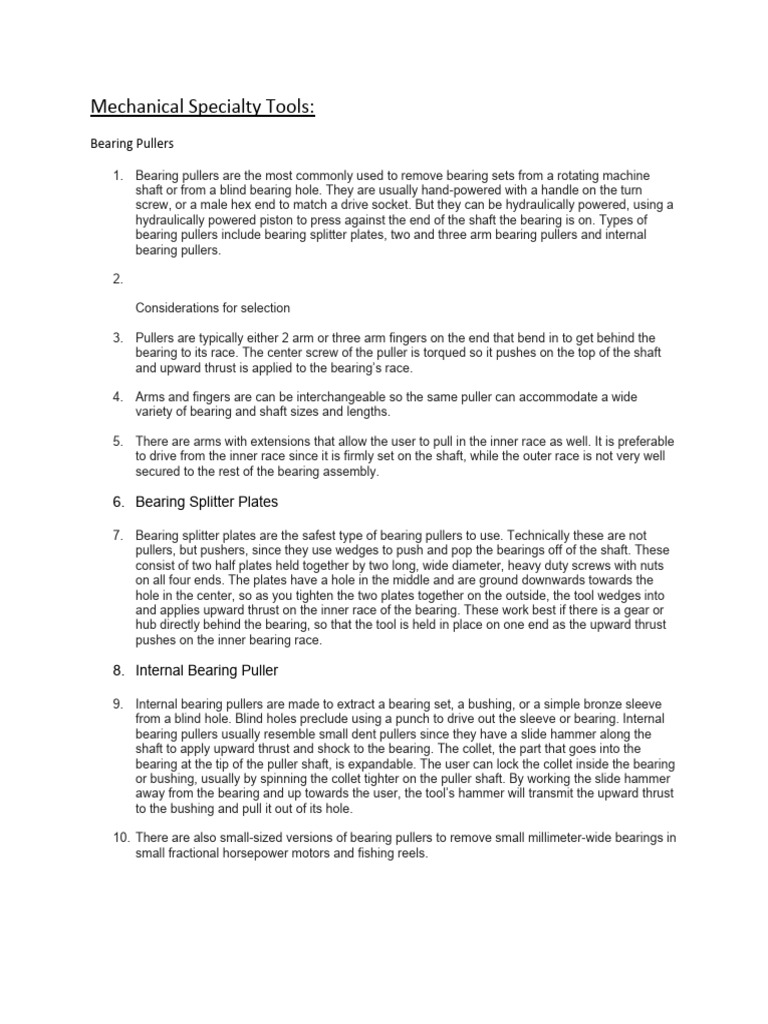 Mech Specialty Tools | Download Free PDF | Screw | Bearing (Mechanical)