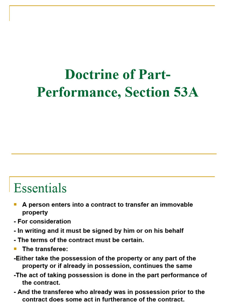 Doctrine of Part-Performance | PDF
