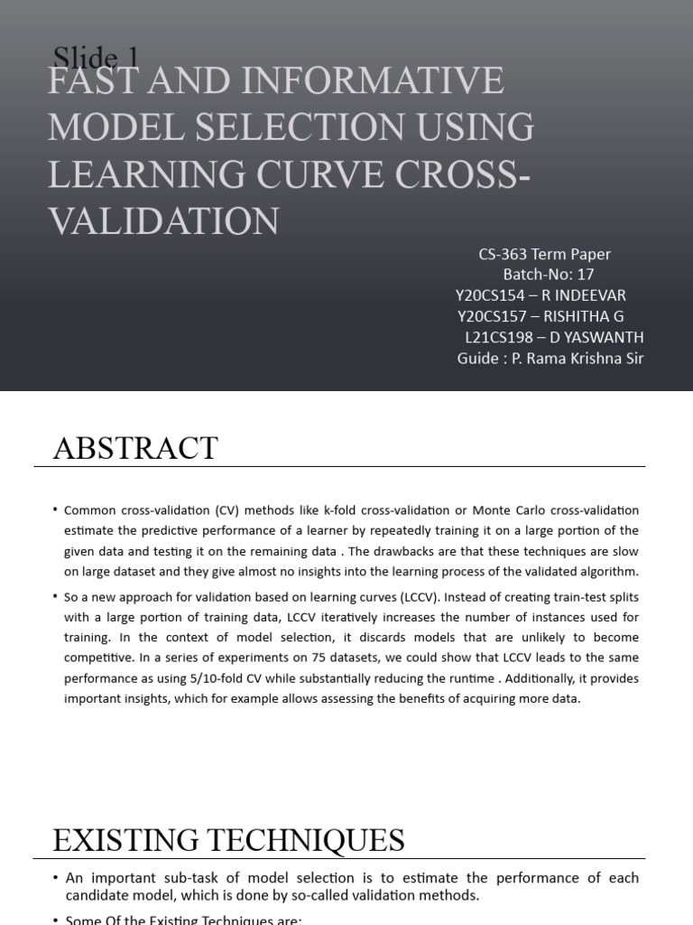 Slide 1: Fast and Informative Model Selection Using Learning Curve Cross-Validation | PDF ...