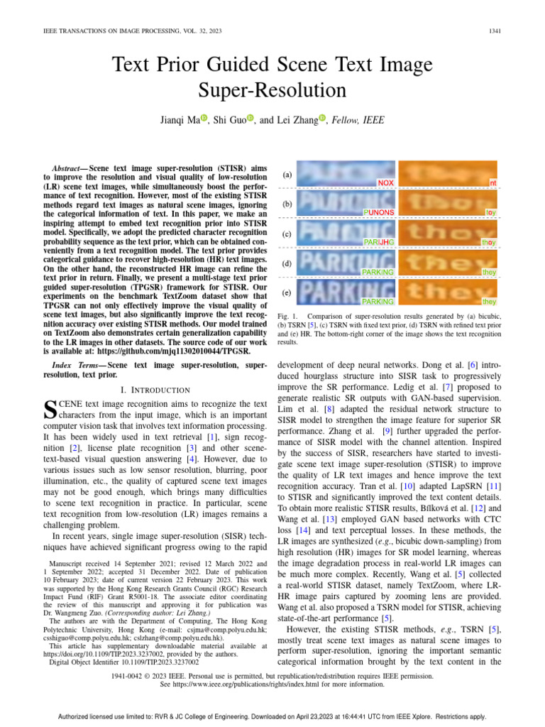 Text Prior Guided Scene Text Image Super-Resolution | PDF | Deep Learning | Image Segmentation