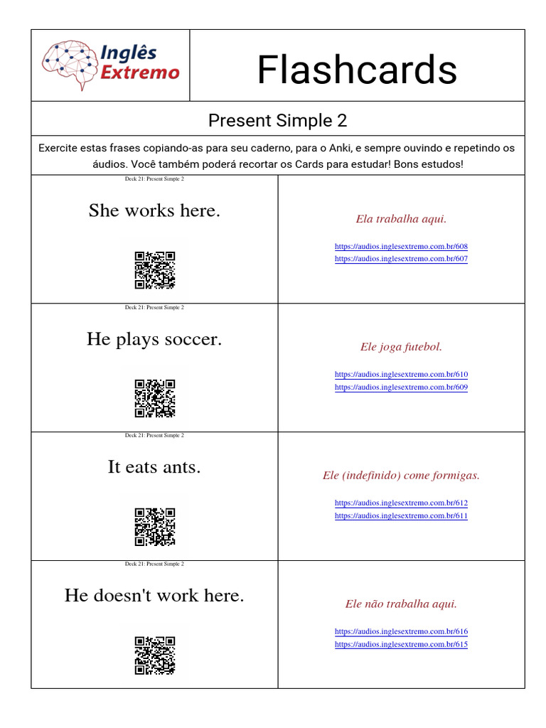 Present Simple Flashcards Deck 21 | PDF
